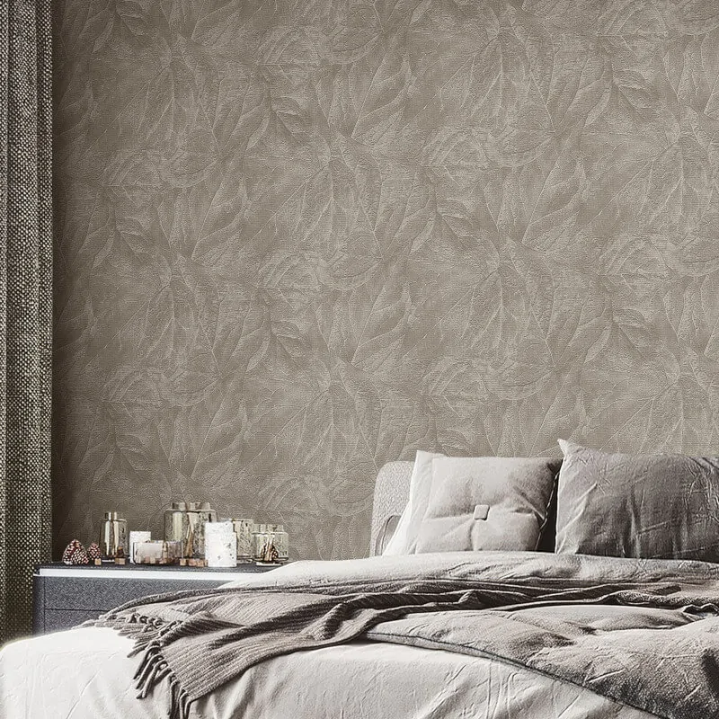Fine Decor Vymura Aspen Leaf Wallpaper - Mink Satin - Maz Decor